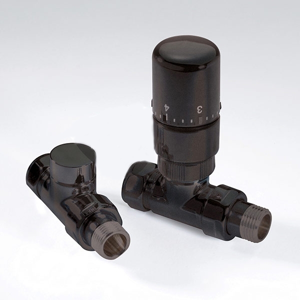 MHS Radius 15mm Straight TRV Valve Matt Black - VLVRAD-SBLTRV