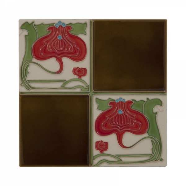 Carron Set of 10 Quarter Burgundy Flower Brown Quad Tiles LGC029 - LGC029