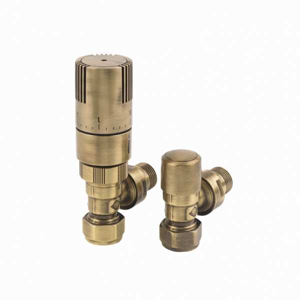 Rads 2 Rails Finchley Antique Brass Angled TRV Valve - VLVFIN-AABTRV