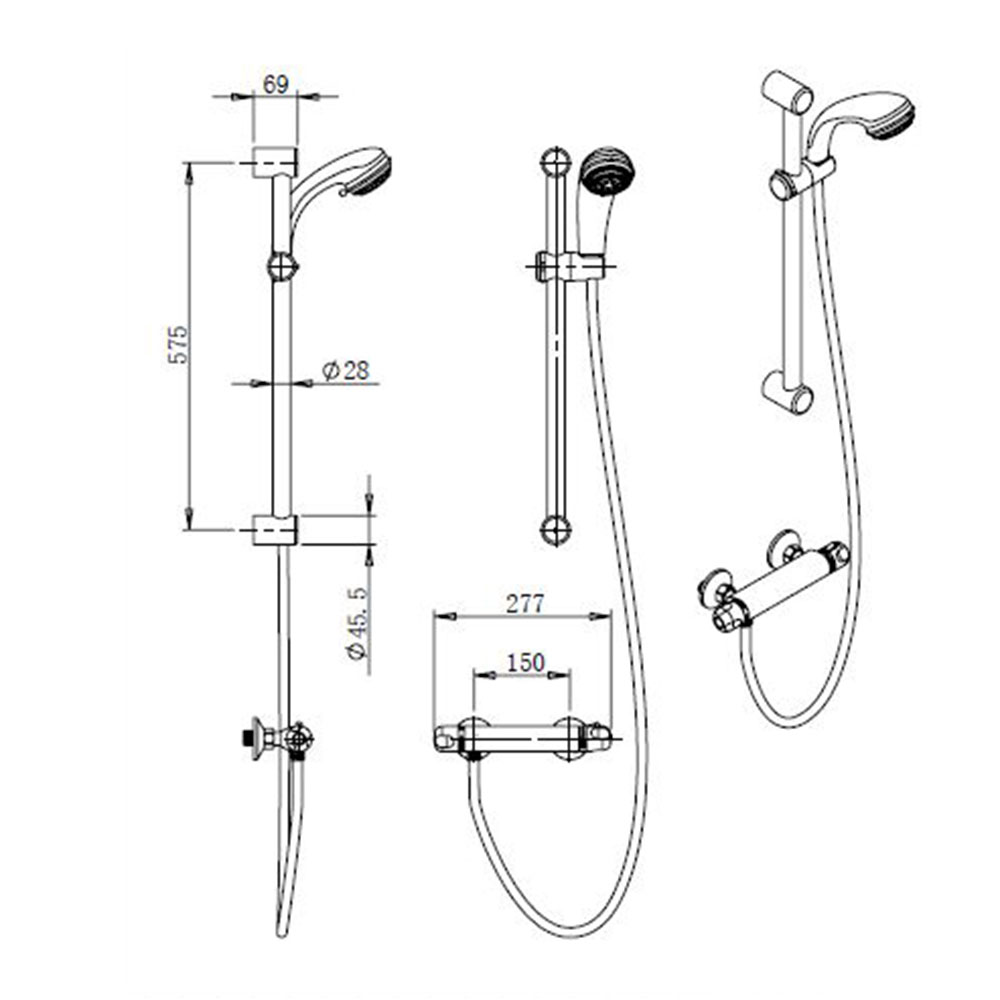 Highlife Lewis Chrome Thermostatic Bar Shower Valve with Riser Rail Kit ...