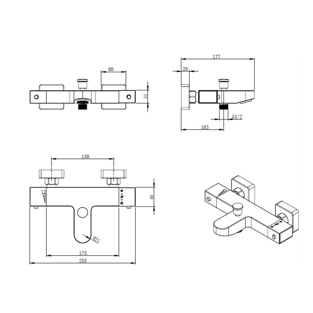 Highlife Galston Chrome Thermostatic Bar Shower Valve with Bath Spout ...