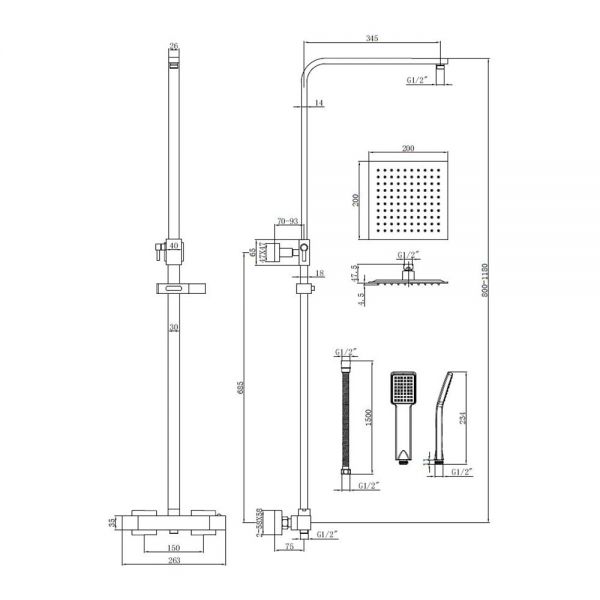 Highlife Orkney 2 Brushed Brass Exposed Thermostatic Rigid Riser Shower ...