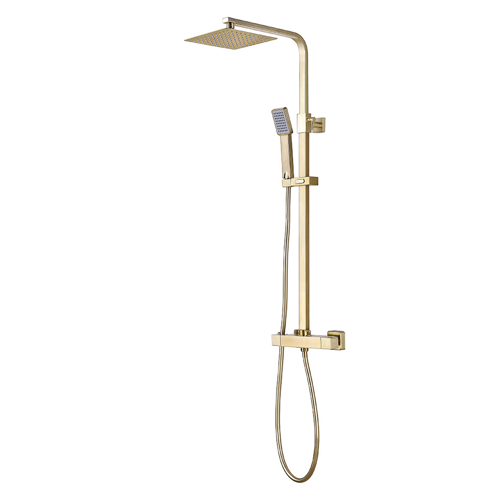 Highlife Orkney 2 Brushed Brass Exposed Thermostatic Rigid Riser Shower ...
