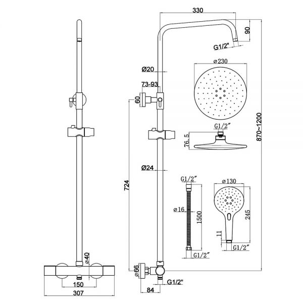 Highlife Ayrton Chrome Exposed Thermostatic Cool Touch Adjustable Riser ...