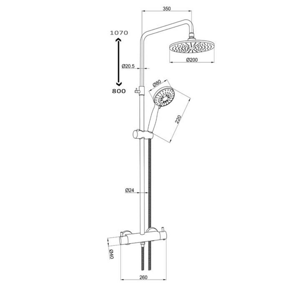 JTP VOS Brushed Black Thermostatic Exposed Bar Shower Valve Kit with ...