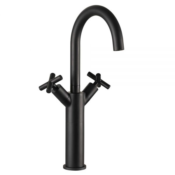 JTP Solex Matt Black Tall Basin Mixer Tap with Swivel Spout - 66009MB