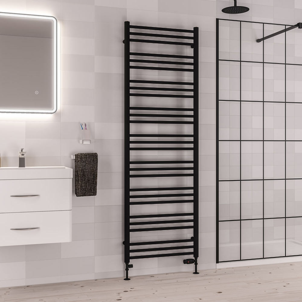 Eastbrook Corinium Round 1800 x 600 Matt Black Towel Rail - 89.1565