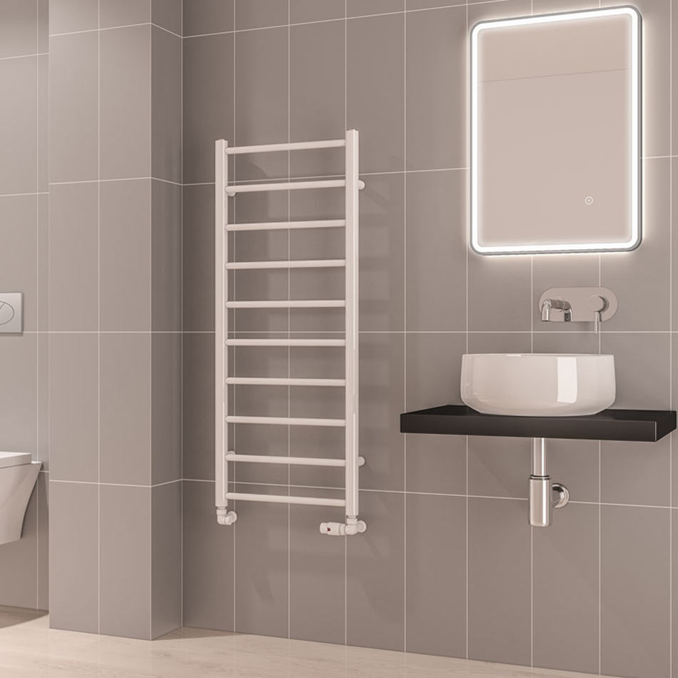 Eastbrook Tuscan Round 1200 x 500 Gloss White Towel Rail - 89.1574