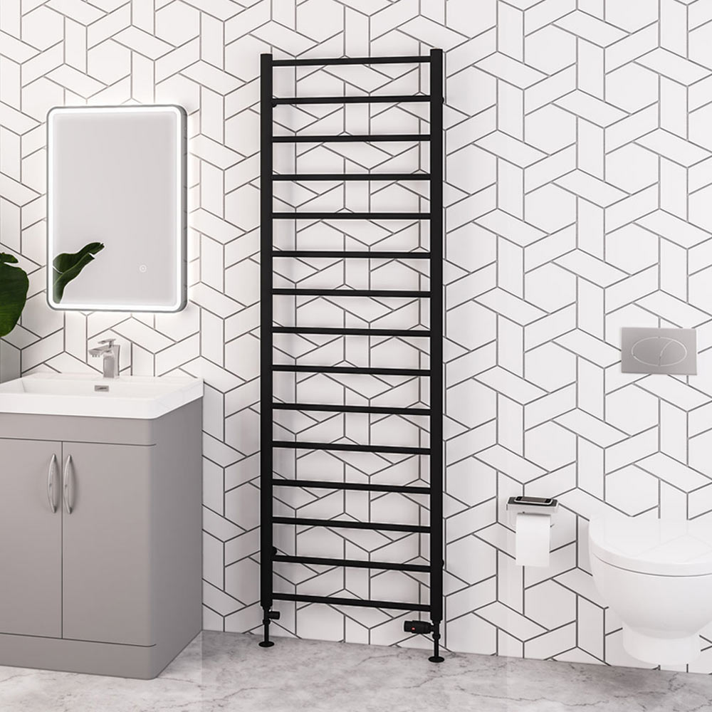 Eastbrook Tuscan Round 1800 x 600 Matt Black Towel Rail - 89.1595