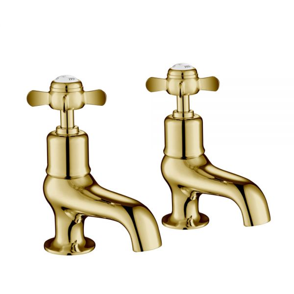 JTP Grosvenor Pinch Antique Brass Bath Pillar Taps - 98015G