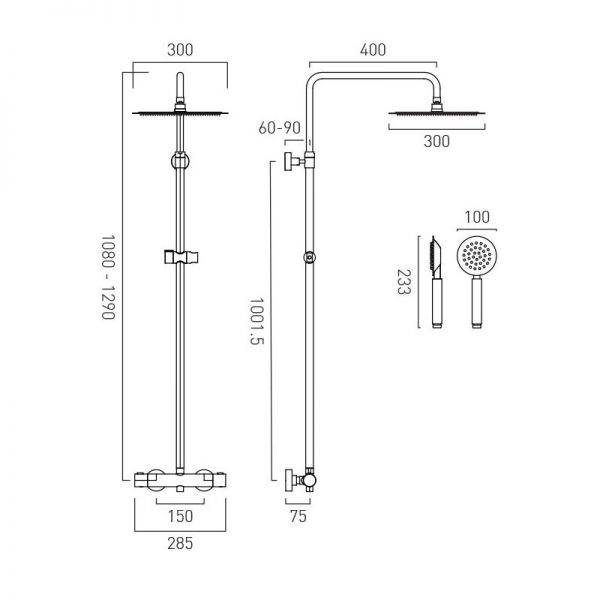 Vado Aquablade Round Thermostatic Shower Kit with Handset - AQB-149T ...