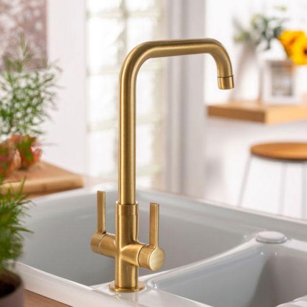 Abode Pico Quad Dual Lever Brushed Brass Kitchen Mixer Tap - AT2136