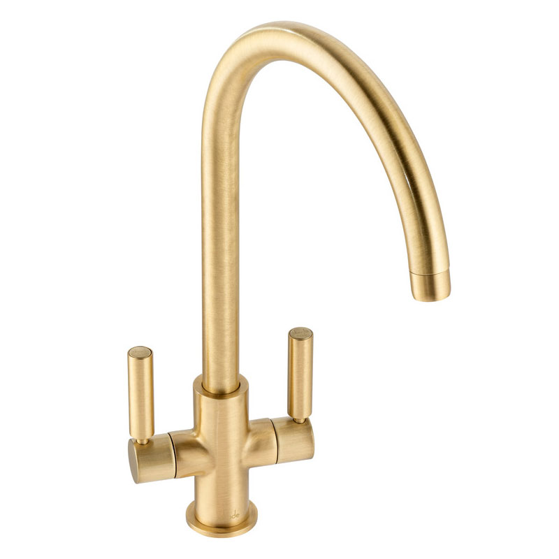 Abode Globe Dual Lever Brushed Brass Kitchen Mixer Tap - AT2140