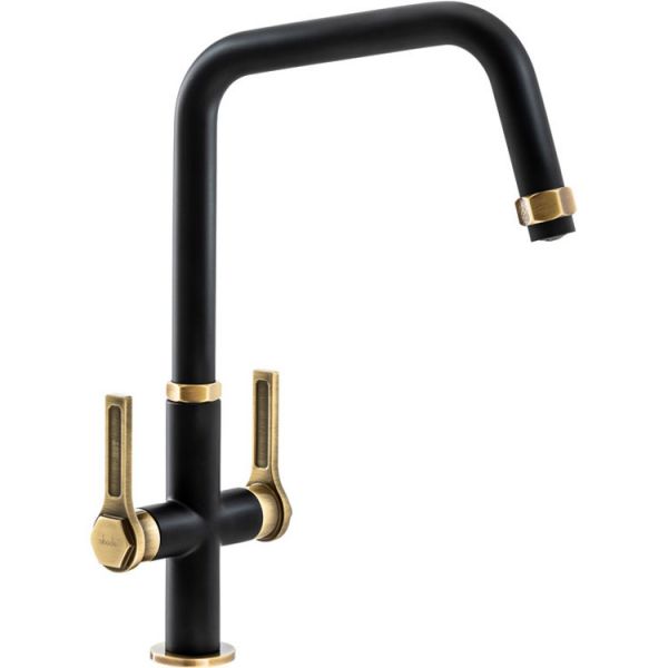 Abode Hex Monobloc Dual Lever Antique Brass and Matt Black Kitchen ...