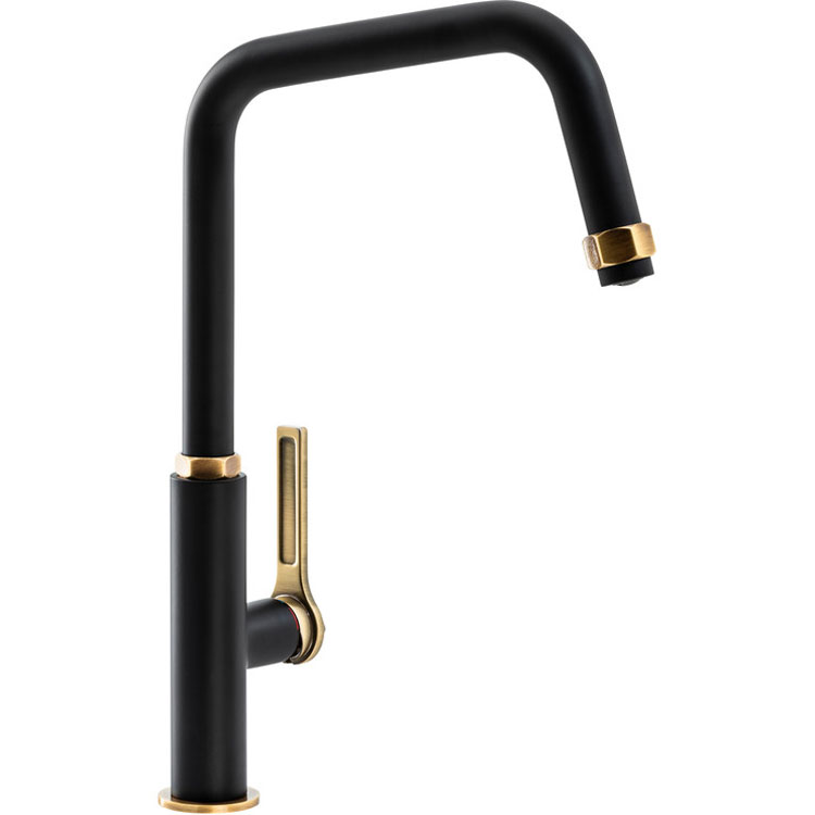 Abode Hex Monobloc Single Lever Antique Brass and Matt Black Kitchen ...