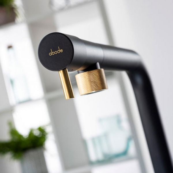 Abode Agilis Single Lever Matt Black and Brass Kitchen Mixer Tap - AT2187