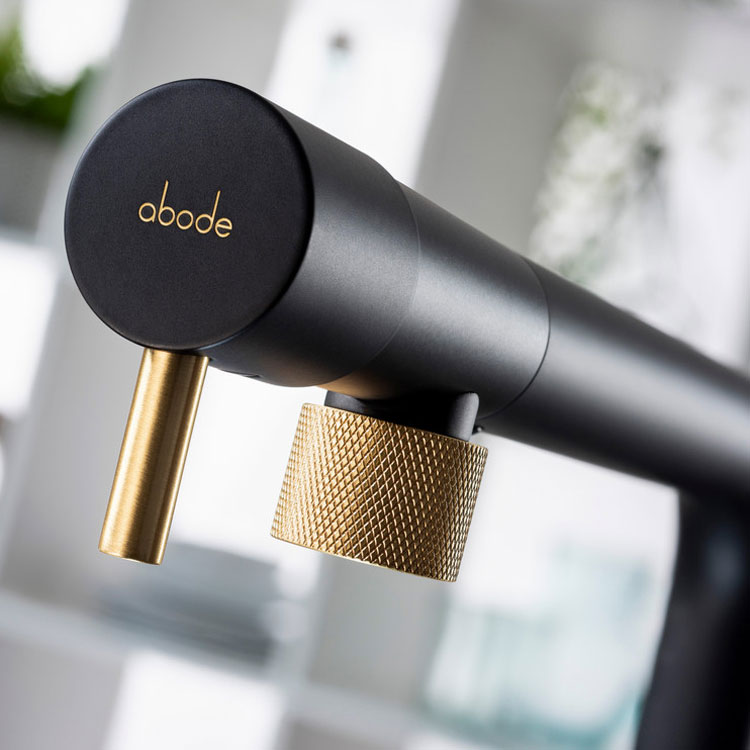 Abode Agilis Single Lever Matt Black and Brass Kitchen Mixer Tap - AT2187