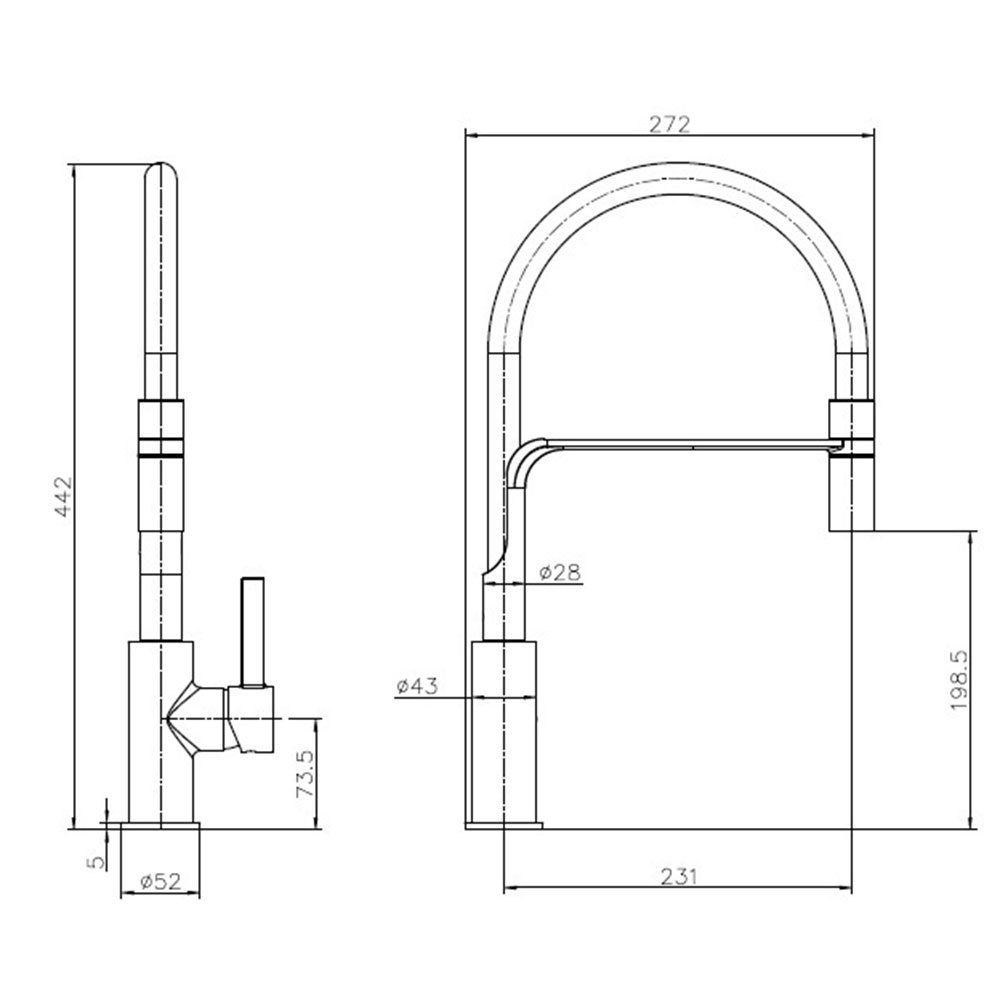Reginox Aurora Chrome Kitchen Mixer Tap with Pull Out Spout - AURORACHII