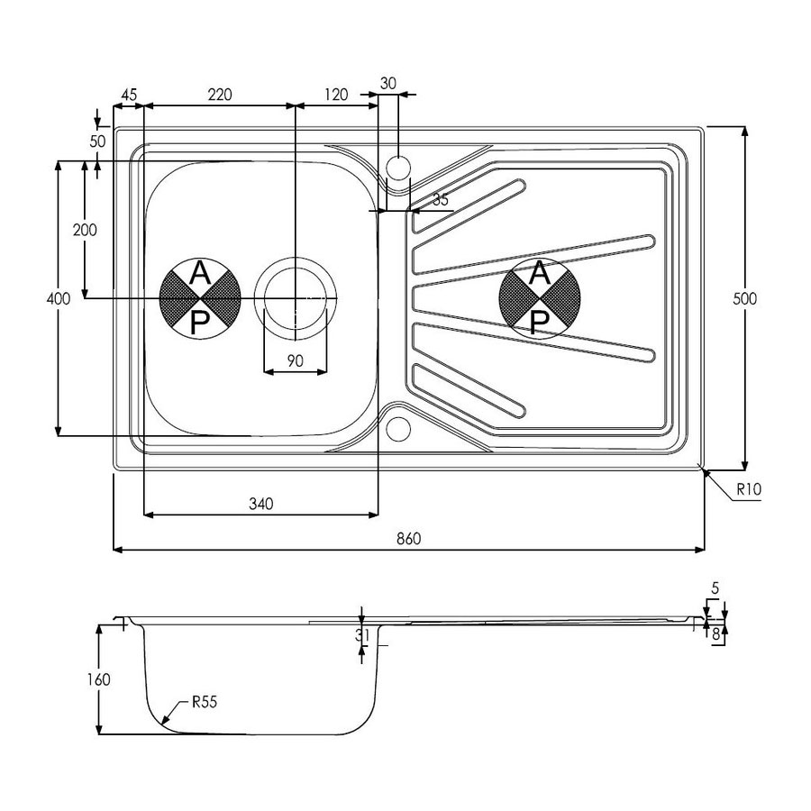 Abode Trydent Inset Single Bowl Stainless Steel Kitchen Sink with ...