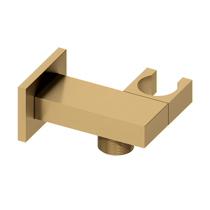 Abacus Brushed Brass Square Wall Outlet Elbow with Hand Shower Holder ...