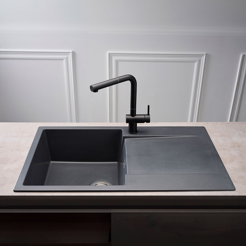 Reginox Amsterdam Black Silvery Single Bowl Inset Granite Kitchen Sink ...