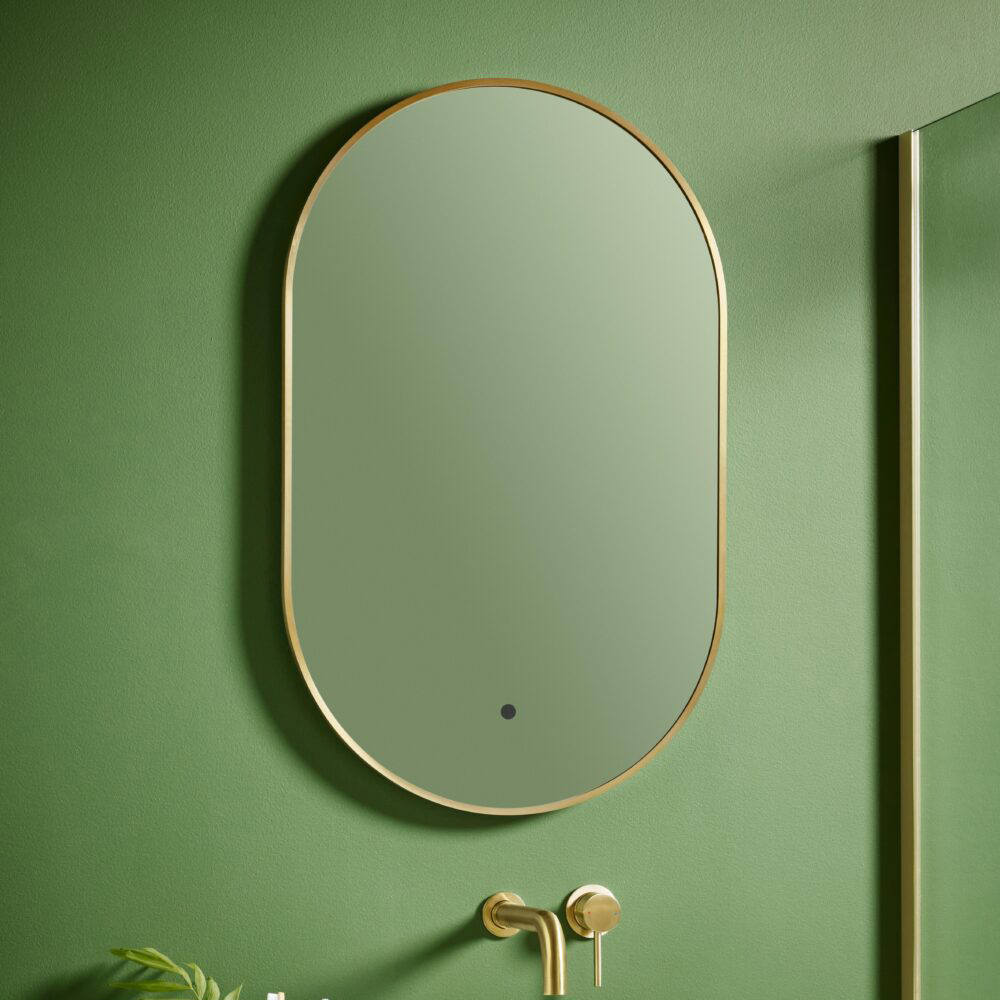 Apex Aubrey LED Brushed Brass Capsule Bathroom Mirror 500 x 800mm ...