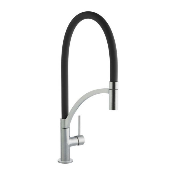 Prima Plus Black and Brushed Chrome Swan Neck Single Lever Kitchen ...