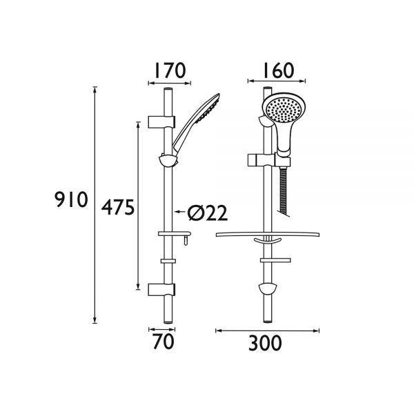 Bristan Chrome Single Function Extended Slider Rail Shower Kit - EVKITEEFBC