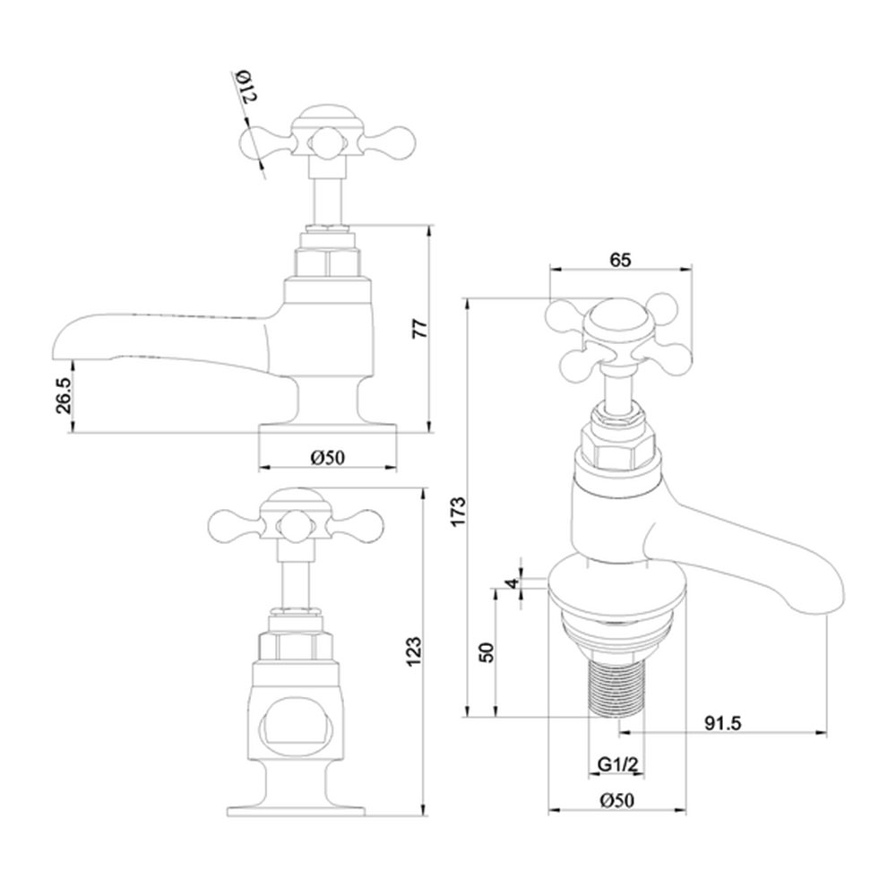 Burlington Stafford Basin Pillar Taps - Chrome - STA12QT at Homesupply UK