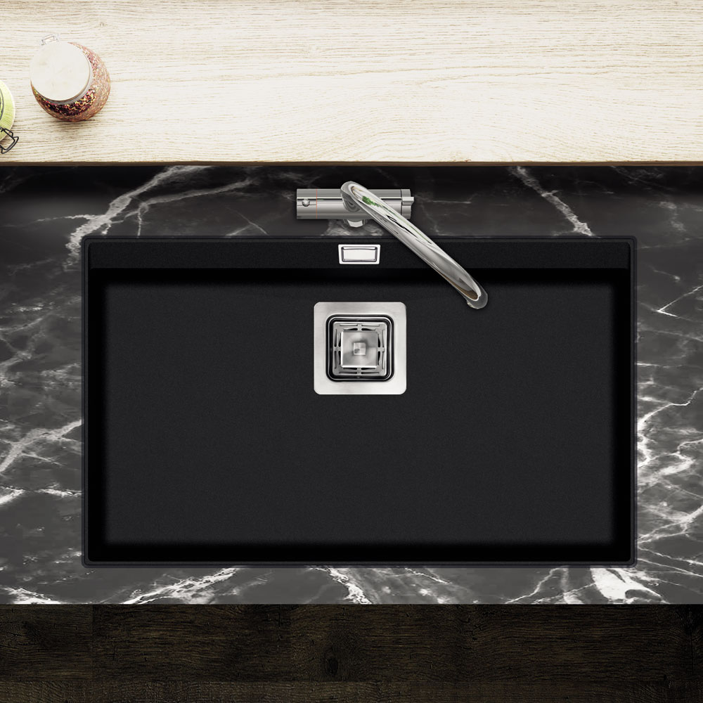 Clearwater Capri 1 Bowl Inset Jet Granite Kitchen Sink 740 x 455 ...