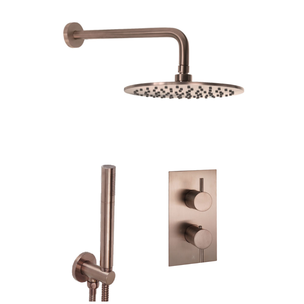 JTP VOS Brushed Bronze Thermostatic Two Outlet Shower Kit - COM090