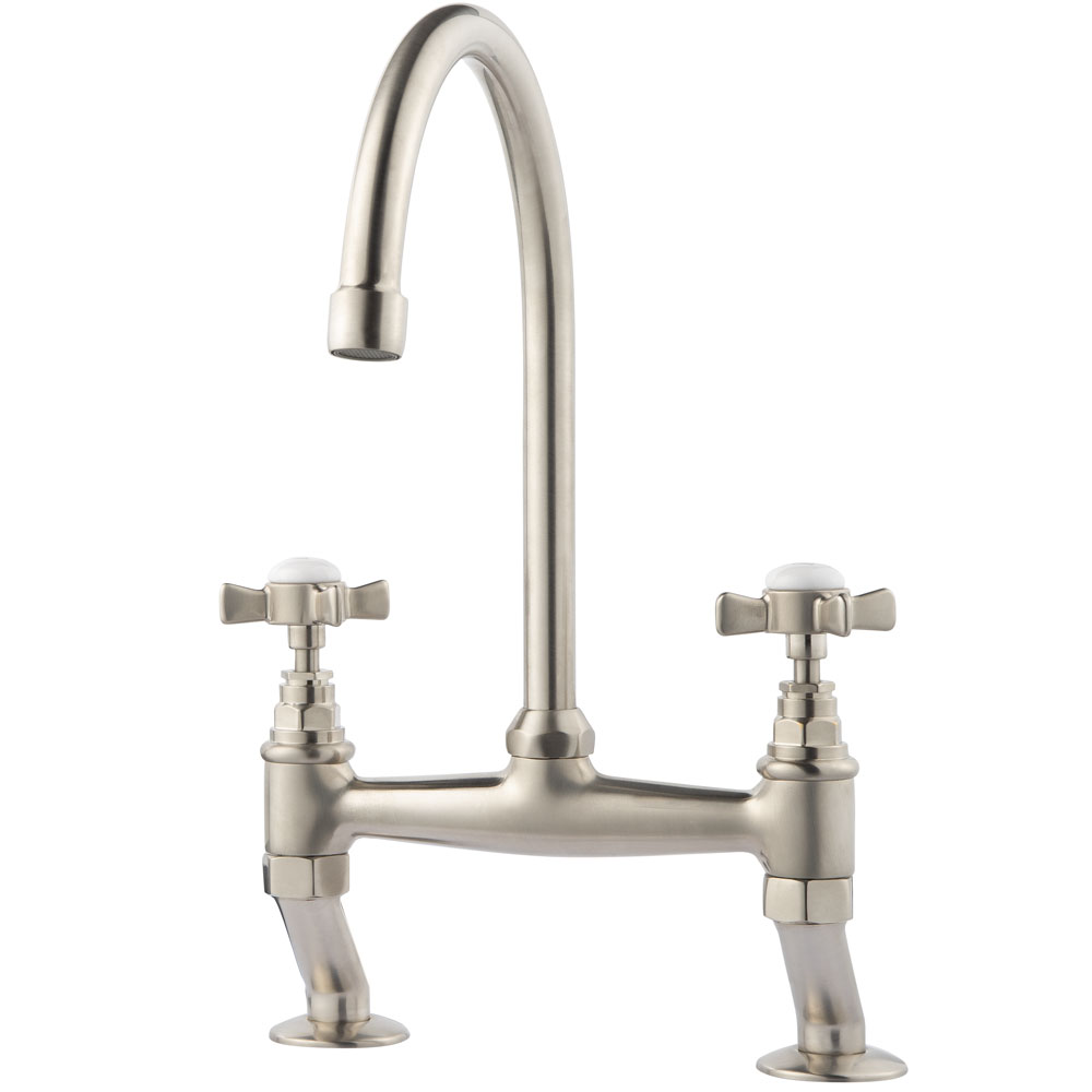 Clearwater Cottage Bridge Twin Lever Brushed Nickel Kitchen Sink Mixer ...