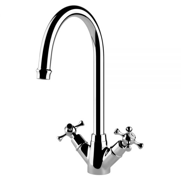 Clearwater Cottage Twin Lever Chrome Monobloc Kitchen Sink Mixer Tap - COTC