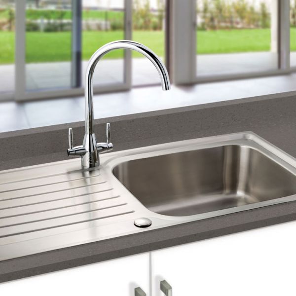 Prima Stainless Steel Deep Single Bowl and Drainer Inset Kitchen Sink ...