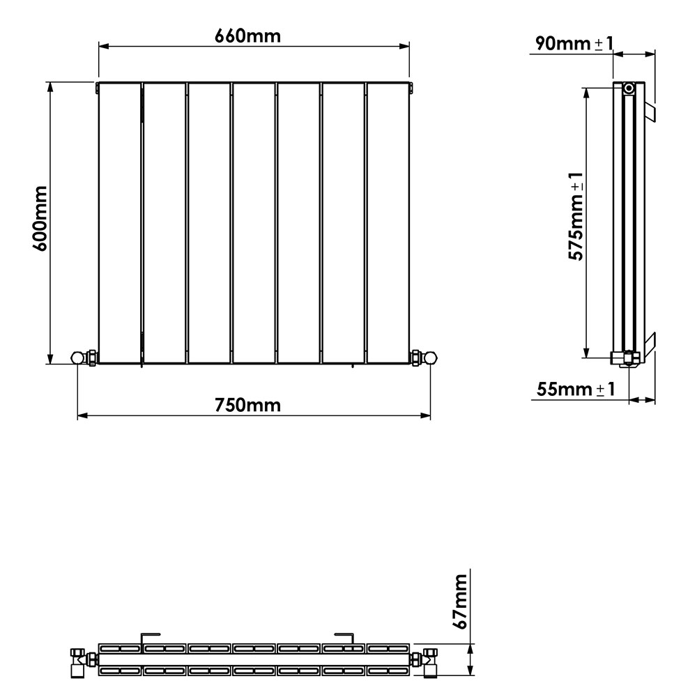 Carisa Nemo Double Black Aluminium Radiator 600 x 660mm ...