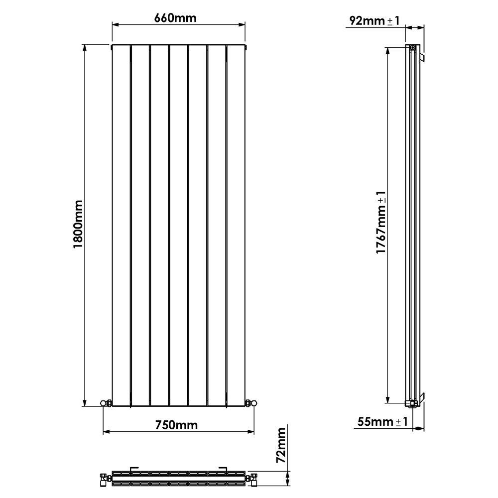 Carisa Nemo Double Black Aluminium Radiator 1800 x 660mm ...