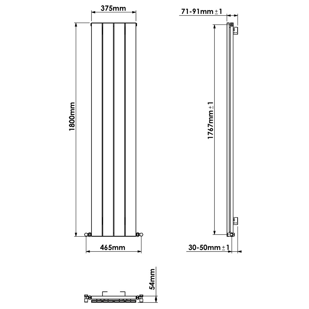 Carisa Nemo Single Black Aluminium Radiator 1800 x 375mm ...