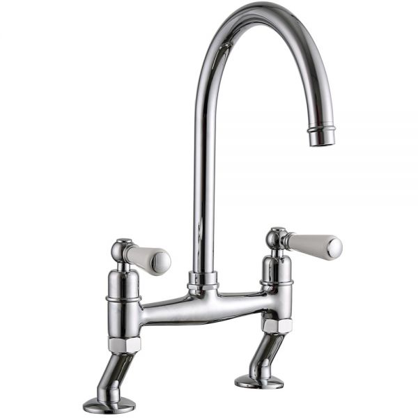 Clearwater Delphini Bridge Twin Lever Chrome Kitchen Sink Mixer Tap - DE3CP