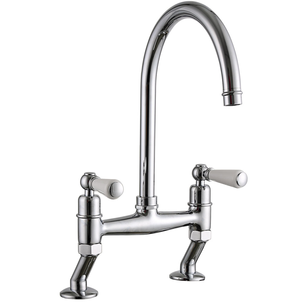 Clearwater Delphini Bridge Twin Lever Chrome Kitchen Sink Mixer Tap - DE3CP