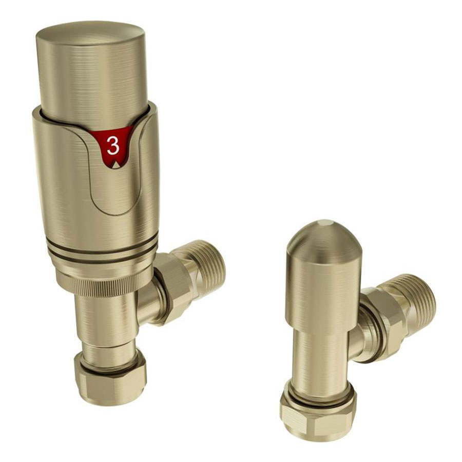 Eastbrook Brushed Brass Angled TRV Radiator Valves - 41.3036