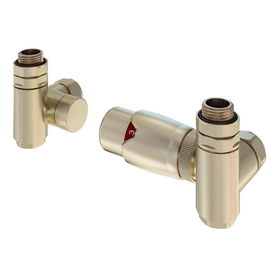Eastbrook Brushed Brass Corner Dual Fuel TRV Radiator Valves - 41.0608