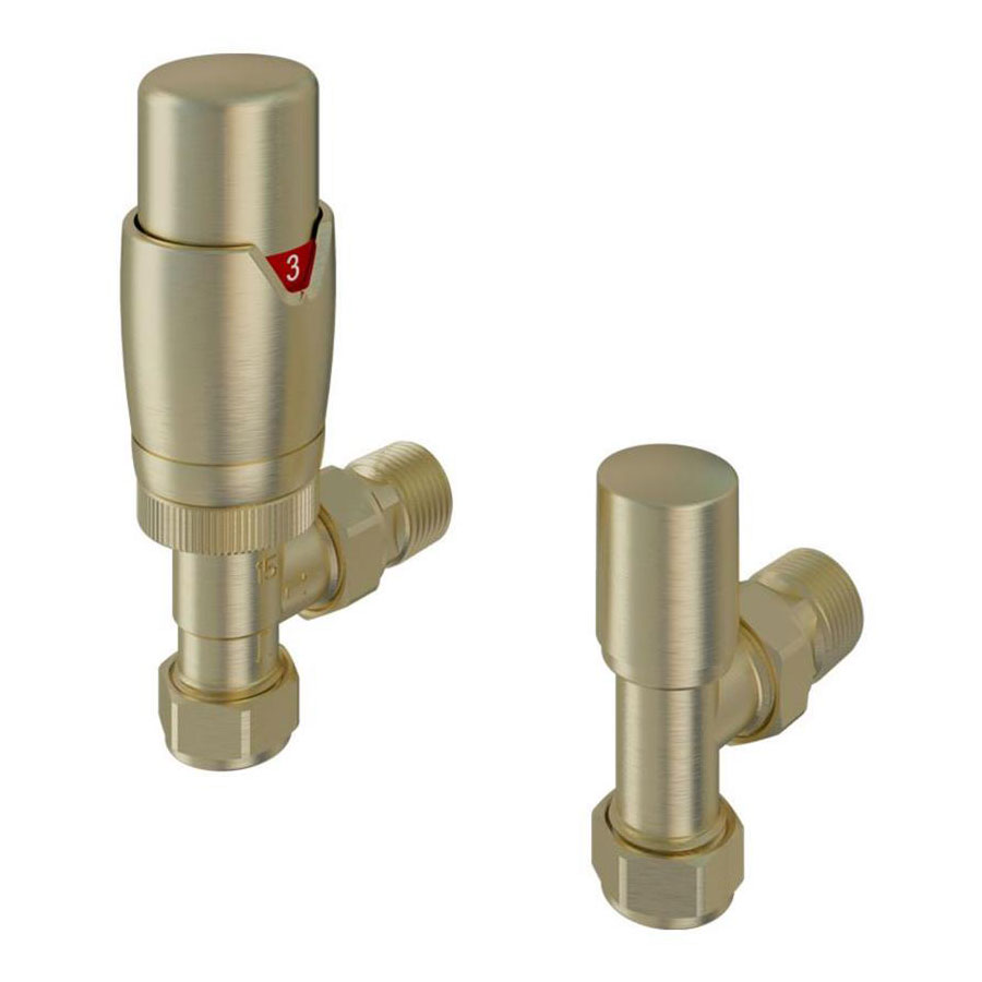 Eastbrook Darlington Brushed Brass Angled TRV Radiator Valves - 54.0030