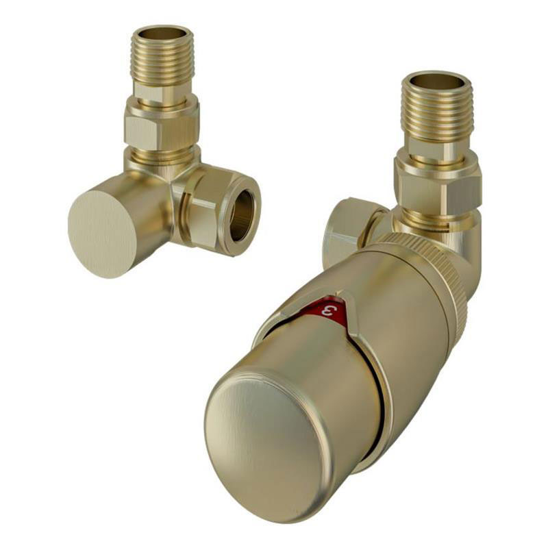 Eastbrook Darlington Brushed Brass Corner TRV Radiator Valves - 54.0031