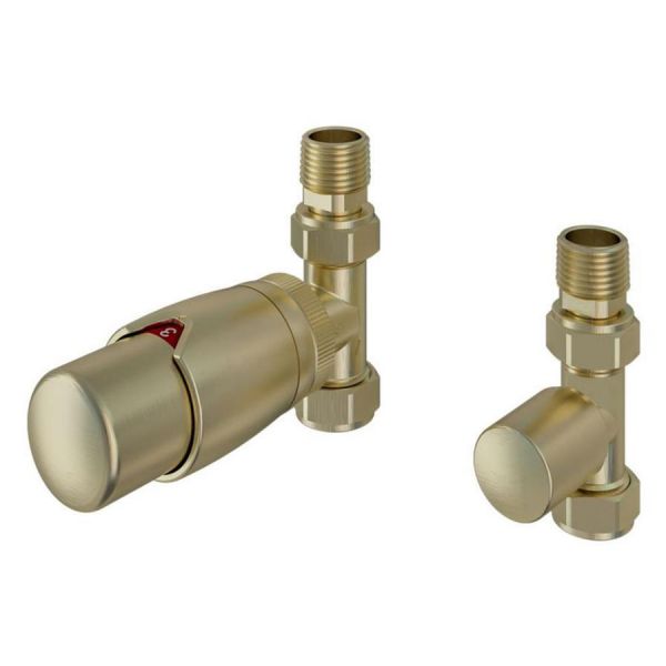Eastbrook Darlington Brushed Brass Straight TRV Radiator Valves - 54.0029