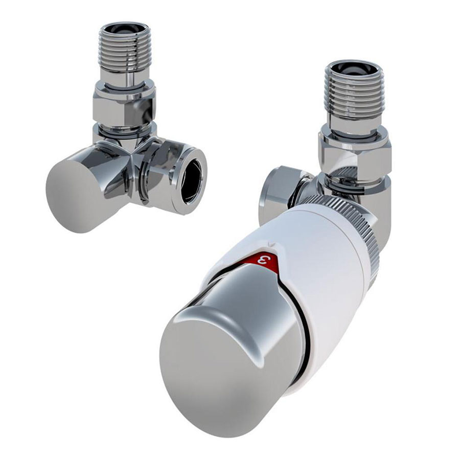 Eastbrook Darlington White and Chrome Corner TRV Radiator Valves - 54.0007