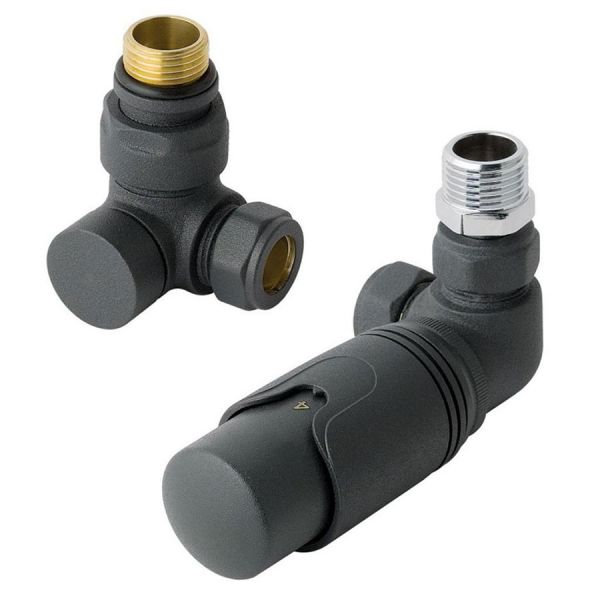 Eastbrook Matt Anthracite Corner TRV Radiator Valves - 12.056