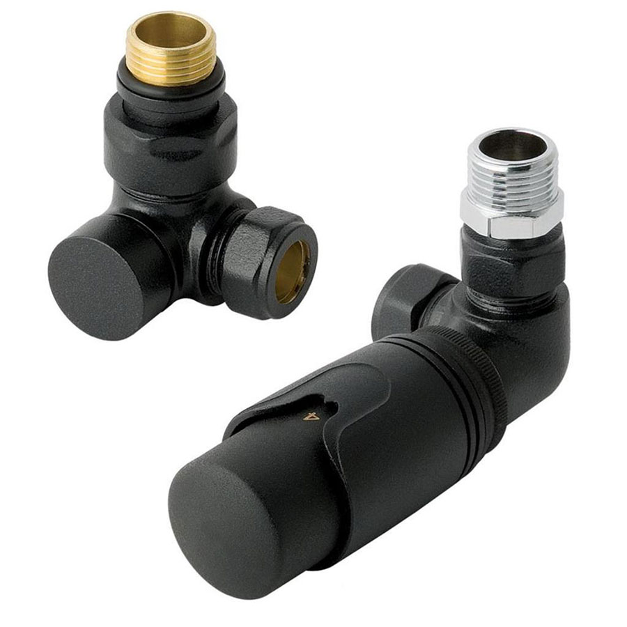 Eastbrook Matt Black Corner TRV Radiator Valves - 12.057