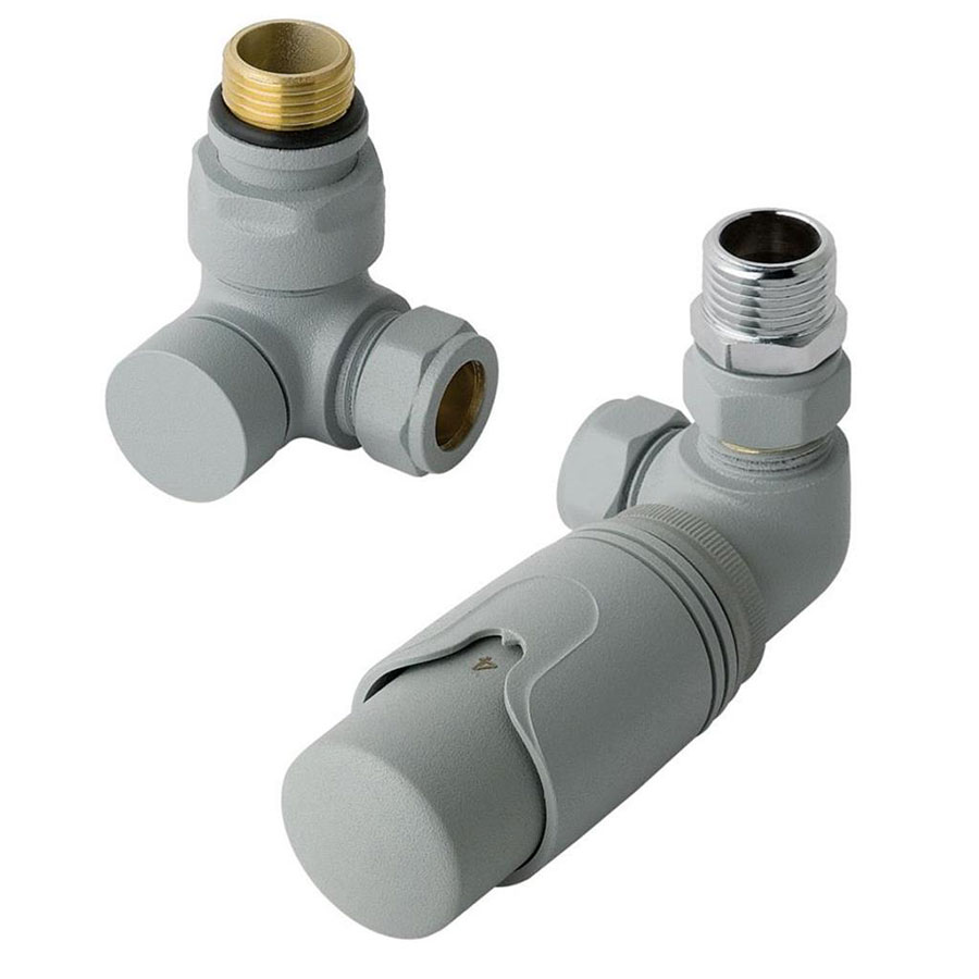 Eastbrook Matt Grey Corner TRV Radiator Valves - 12.054