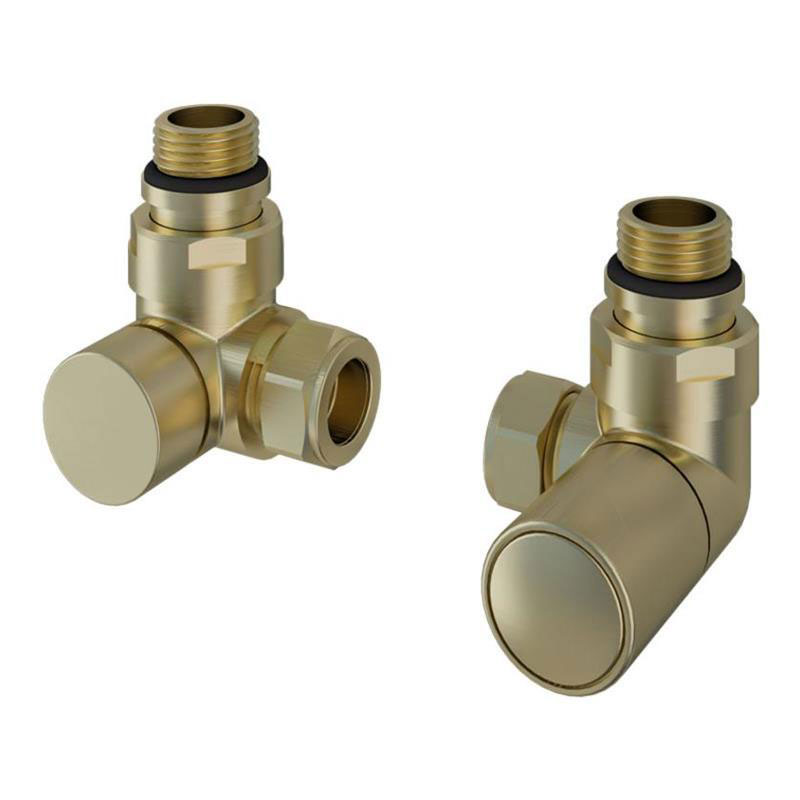 Eastbrook Rounded Brushed Brass Corner Manual Radiator Valves - 54.0052
