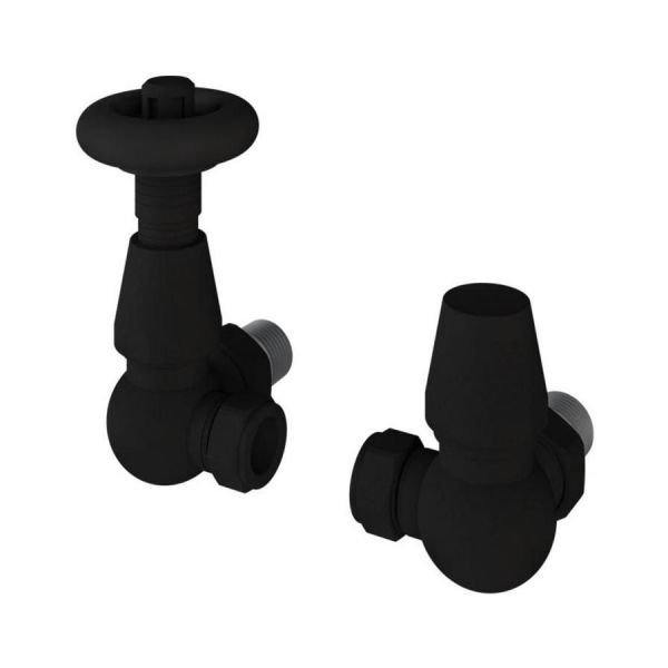Eastbrook Traditional Matt Black Corner TRV Radiator Valves - 54.0037